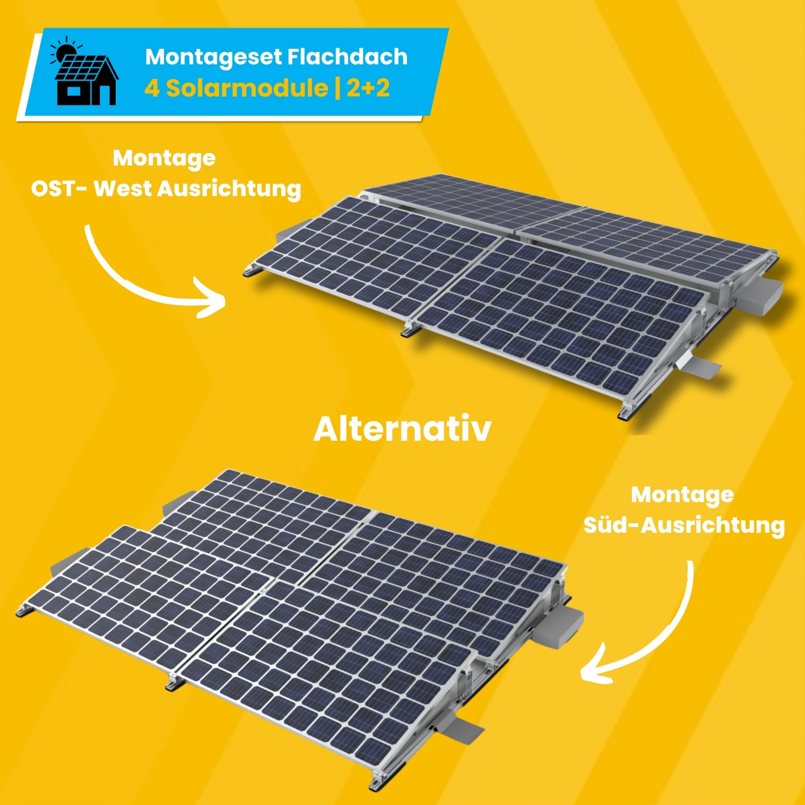 Flachdachmontageset Quattro Ost-West | Süd-Ausrichtung für ...